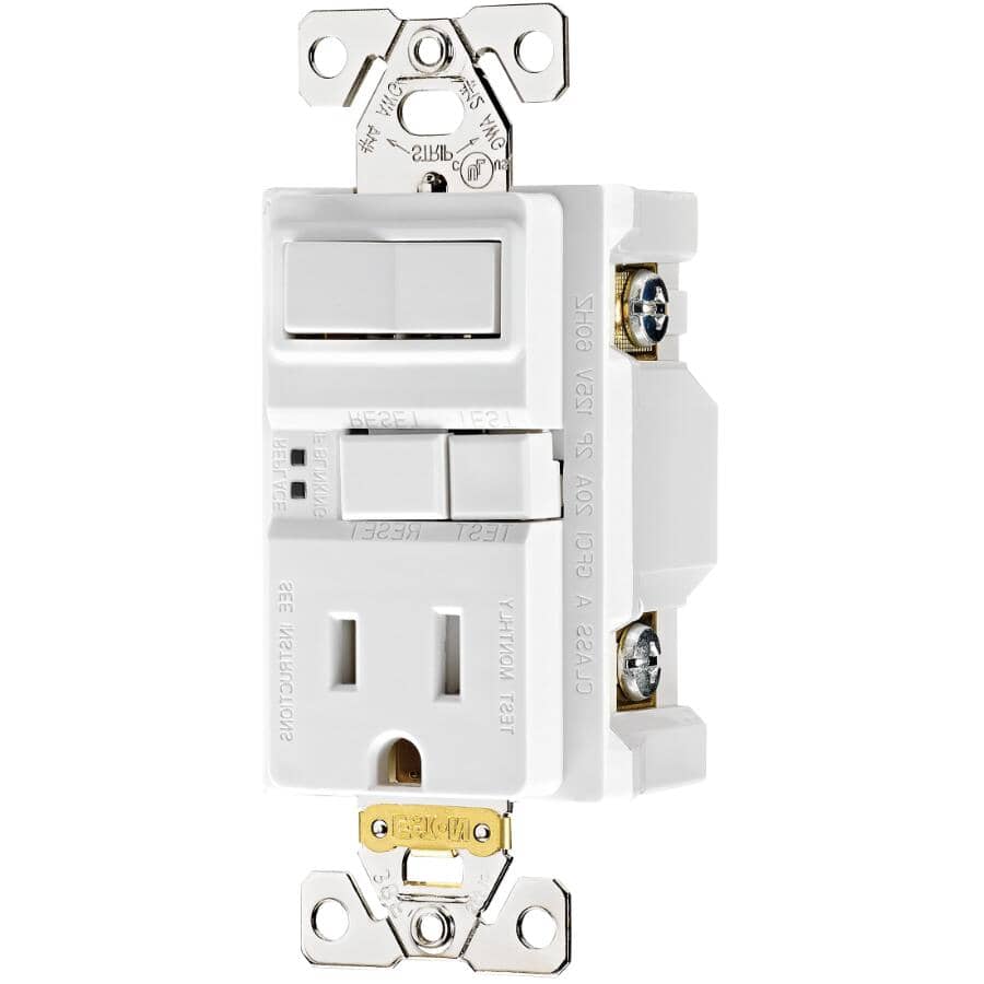 EATON White Combination Decorator Tamper Resistant GFI Receptacle and ...
