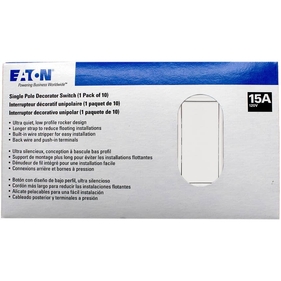 EATON 10 Pack Single Pole White Decorator Light Switches | Home Hardware