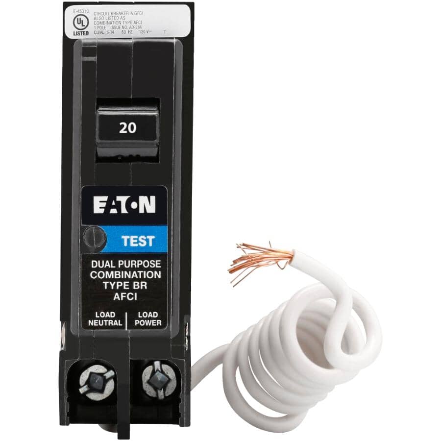EATON Single Pole 20 Amp Combination Arc Fault Pigtail Circuit Breaker ...