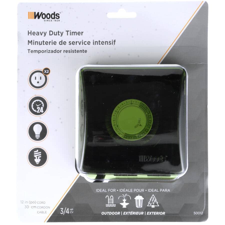 WOODS 2 Outlet 24 Hour Outdoor Heavy Duty Mechanical Timer, with 3 ...