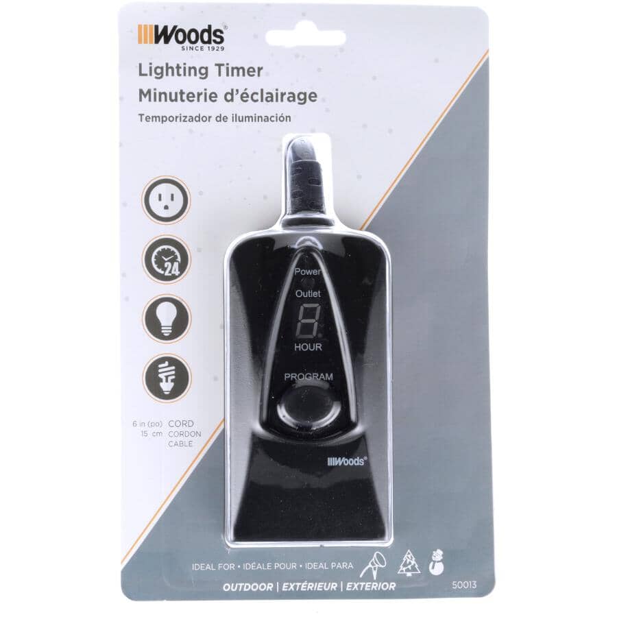 WOODS Outdoor 24 Hour Digital Sensor Light Timer Outlet, with ...