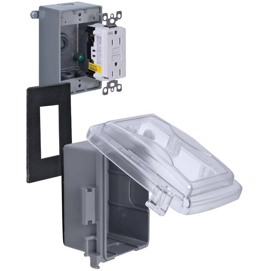 RED DOT Weatherproof GFCI Receptacle Kit with Clear PVC Cover | Home ...