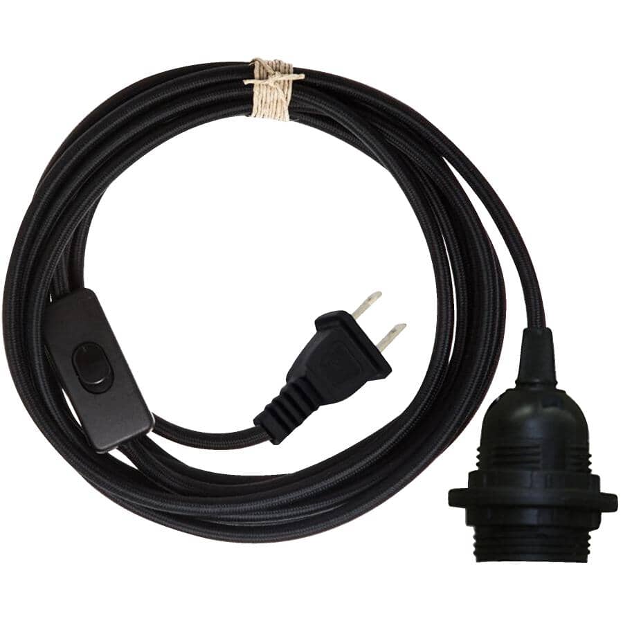 ATRON Pendant Light Cord Kit with Black Socket & Fabric Cord | Home ...