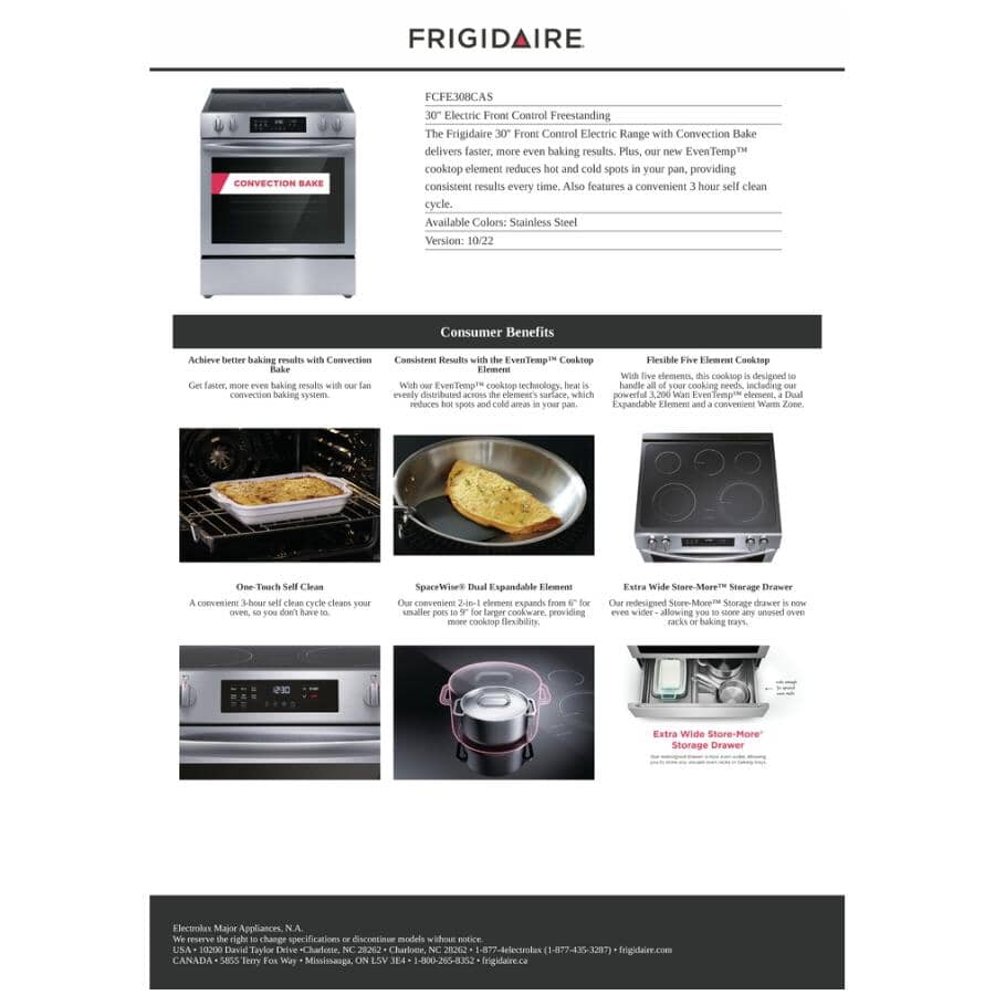 FRIGIDAIRE 30" 5.3 cu. ft. Freestanding Smooth Top Electric Range ...