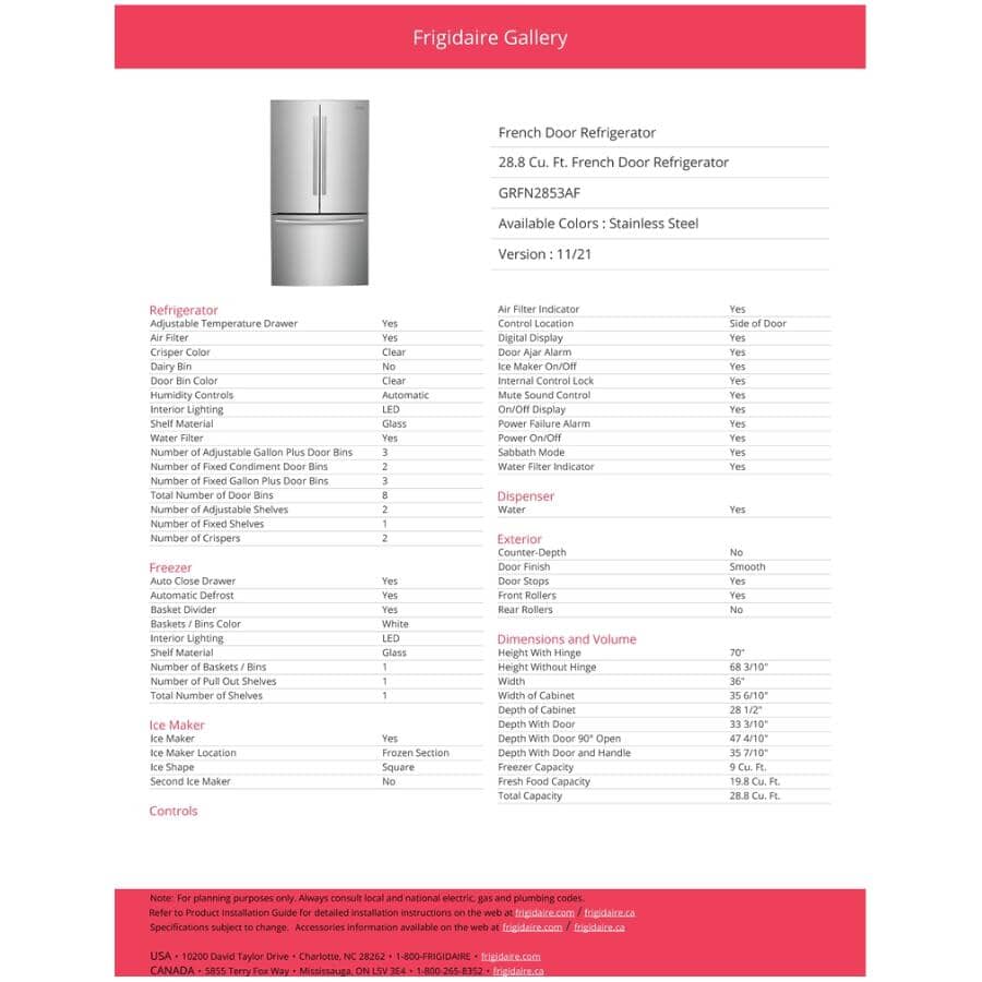 FRIGIDAIRE GALLERY 36" 28.8 cu. ft. French Door Bottom Freezer ...