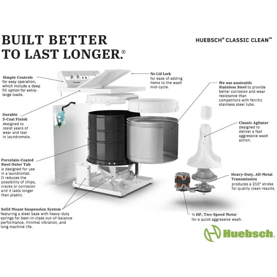 HUEBSCH 26" 3.2 cu. ft. Commerical Grade Top Load Washer (TC5102WN ...