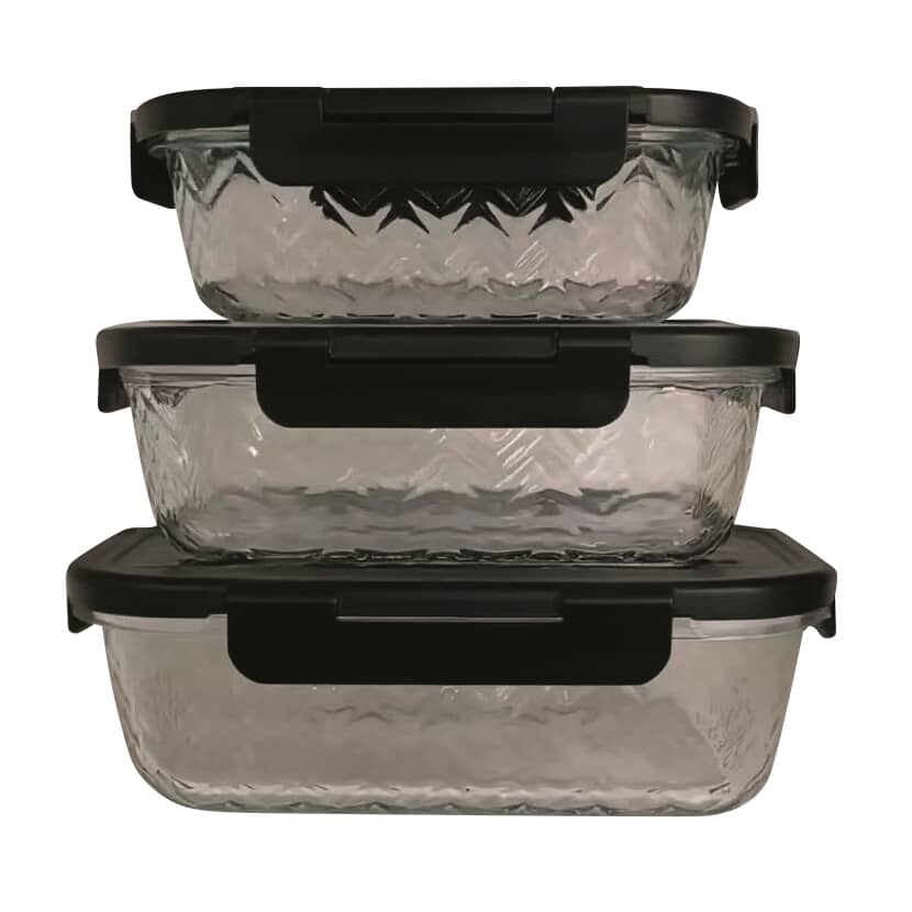 PHANTOM CHEF Rectangular Glass Storage Dish Set with Black Lids | Home ...