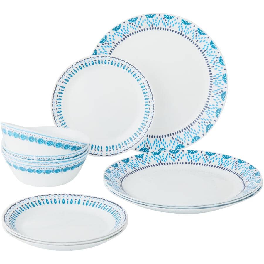 CORELLE 12 Piece Azure Medallion Glass Dinnerware Set | Home Hardware