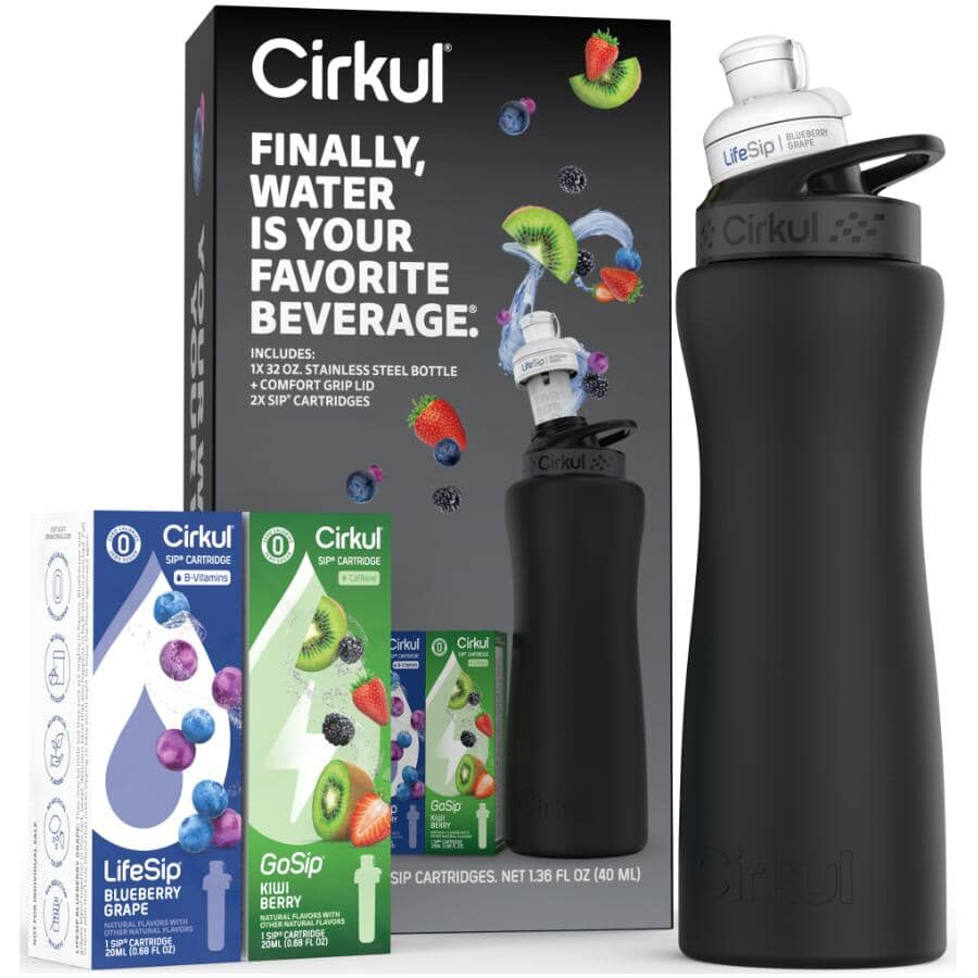 CIRKUL 32 oz Stainless Steel Bottle, with 2 Flavour Cartridges, Matte ...