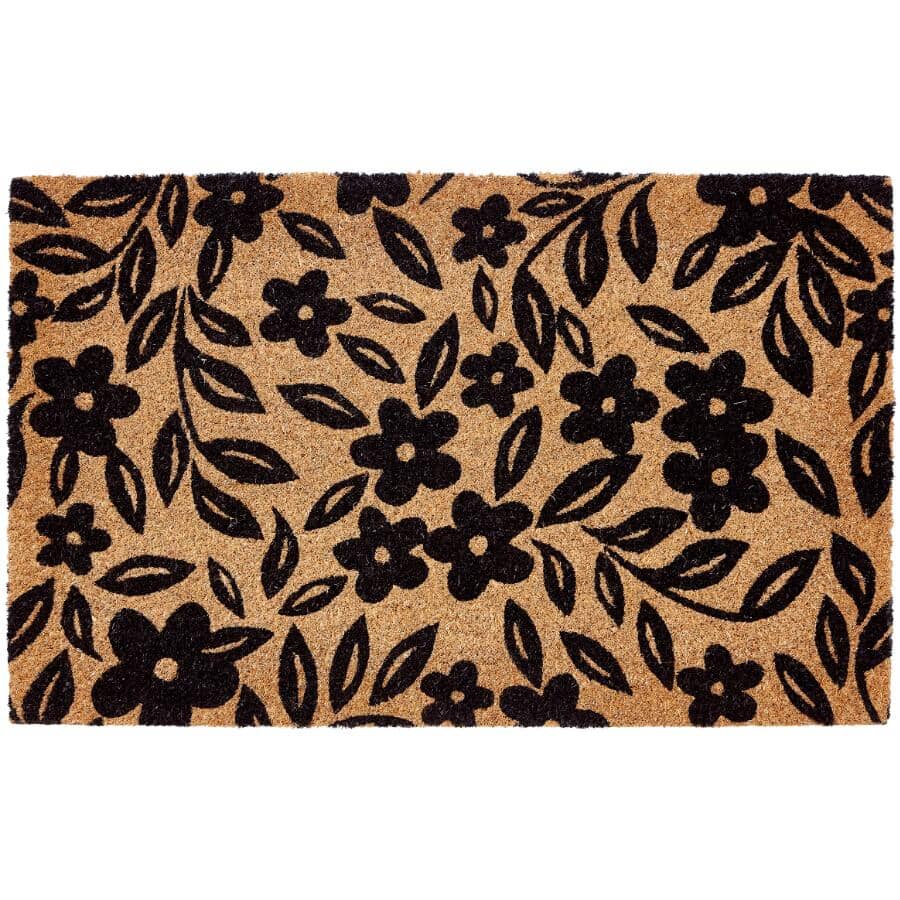 FHE Black Floral Coir Door Mat | Home Hardware