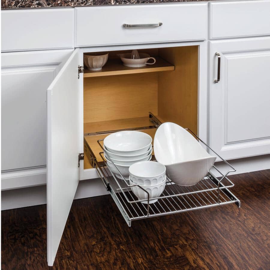 21" Polished Chrome Pull Out Under Cabinet Basket | Home Hardware