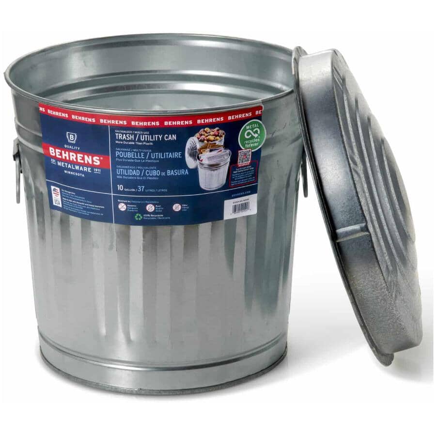 BEHRENS Galvanized Steel Utility Trash Can with Lid | Home Hardware