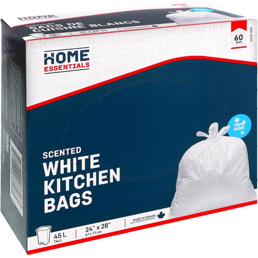 HOME ESSENTIALS 24" x 28" White Fresh Scented Kitchen Garbage Bags ...