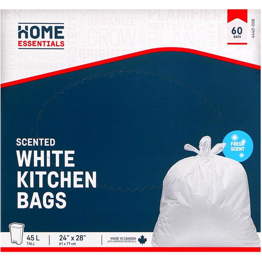 HOME ESSENTIALS 24" x 28" White Fresh Scented Kitchen Garbage Bags ...