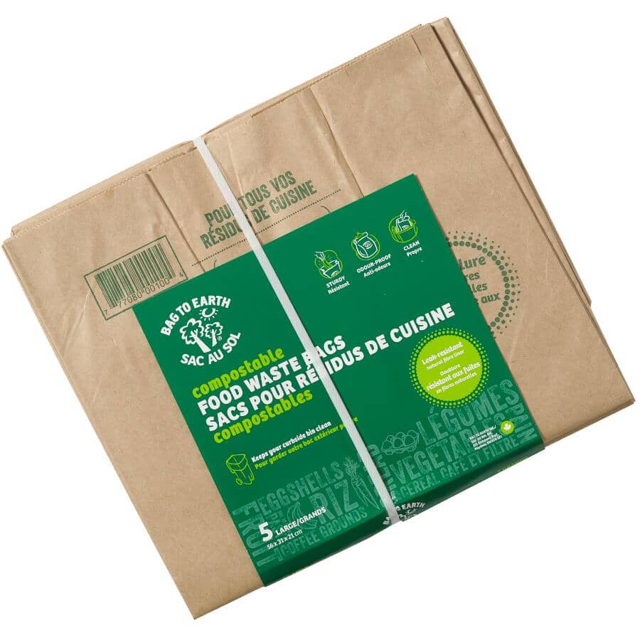 BAG TO EARTH 5 Pack 45L 2 Ply Paper Compost Bags | Home Hardware