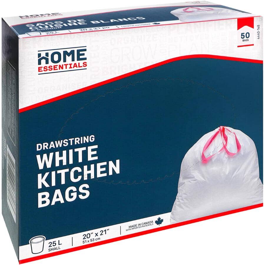 HOME ESSENTIALS 20" x 21" Drawstring White Garbage Bags | Home Hardware