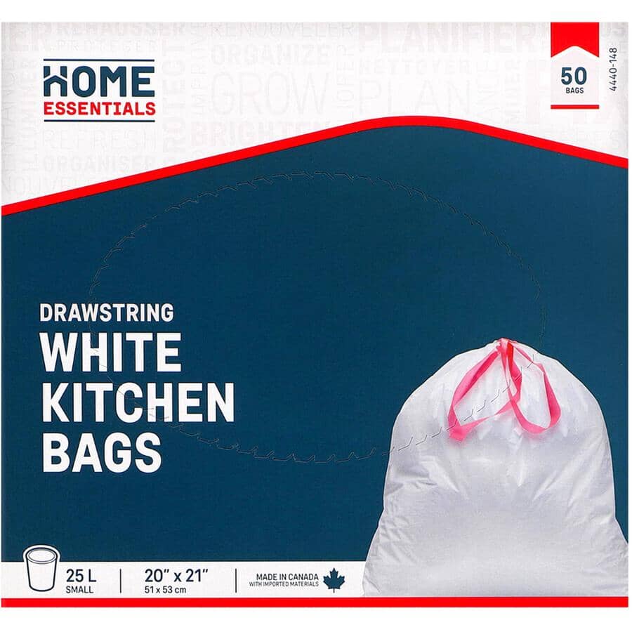 HOME ESSENTIALS 20" x 21" Drawstring White Garbage Bags | Home Hardware