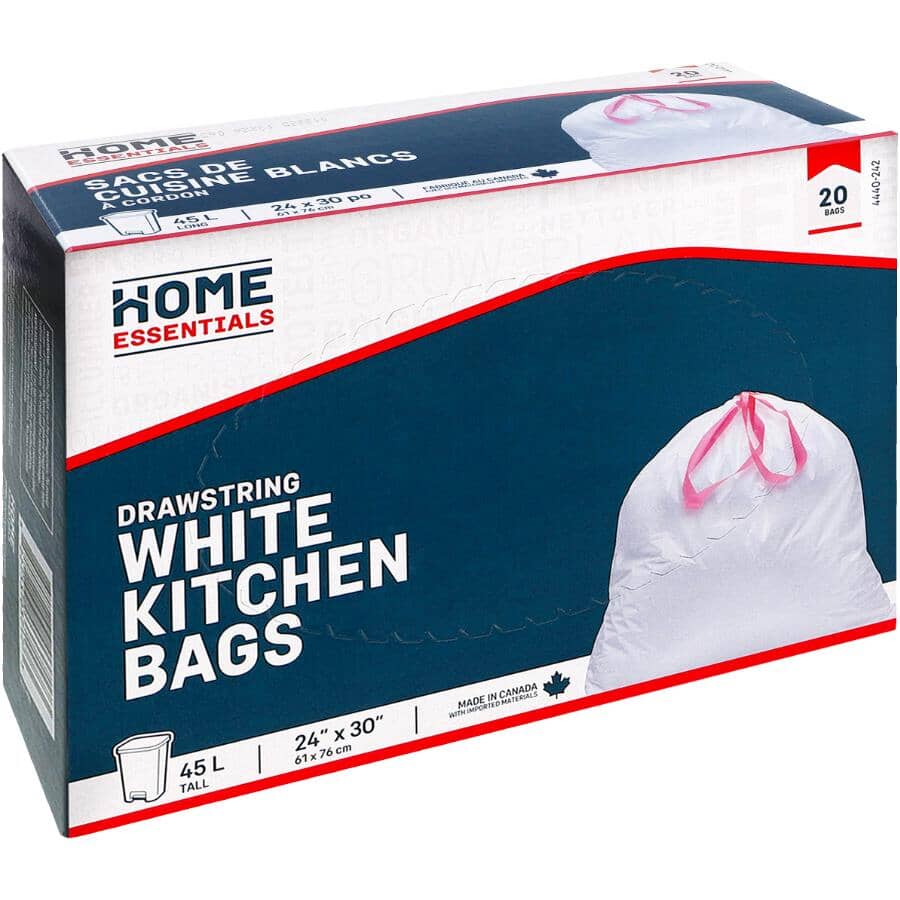 HOME ESSENTIALS 24" x 30" Drawstring White Garbage Bags | Home Hardware