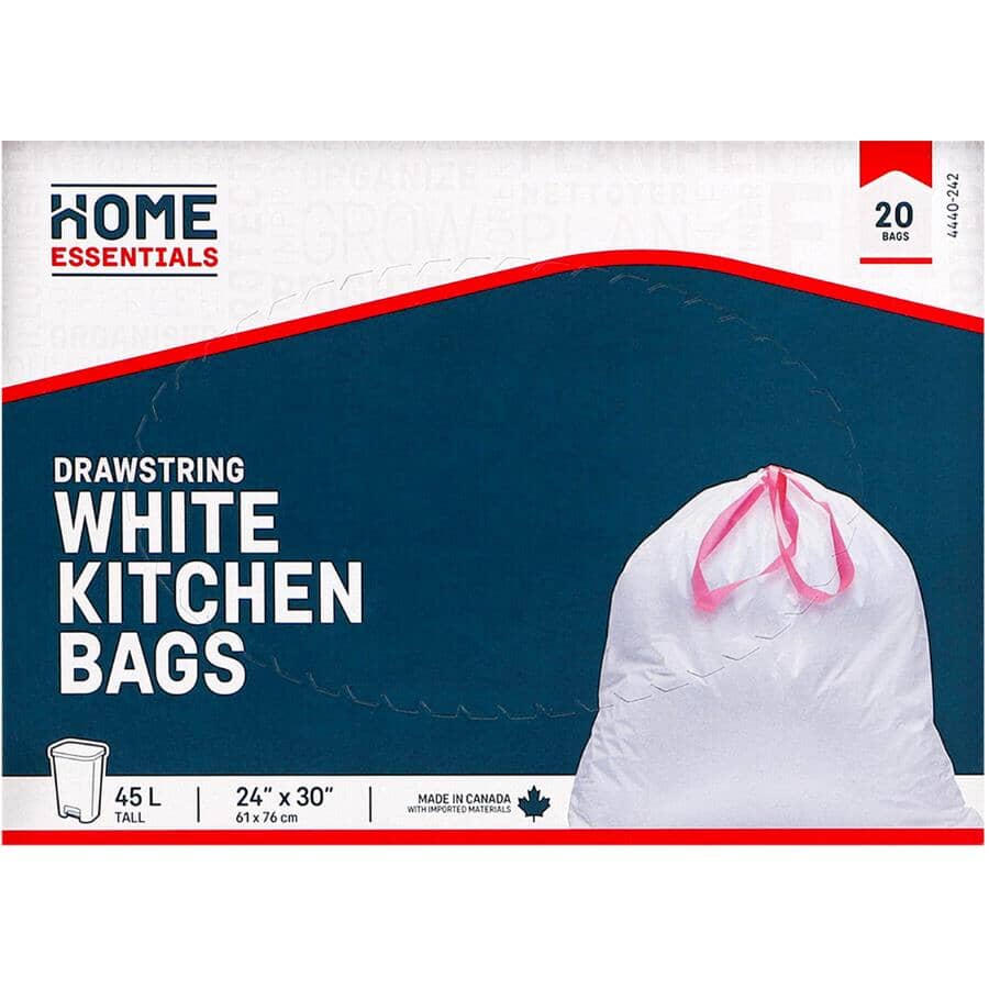 HOME ESSENTIALS 24" x 30" Drawstring White Garbage Bags | Home Hardware