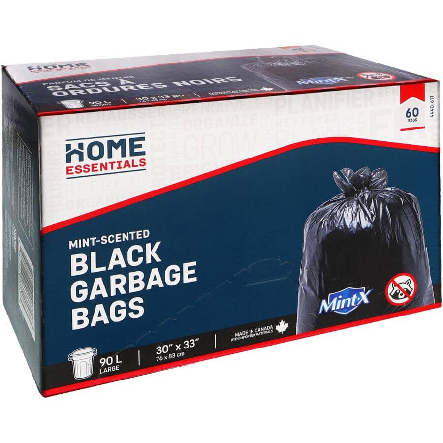 HOME ESSENTIALS 30" x 33" Black Outdoor Garbage Bags with Mint-X | Home ...