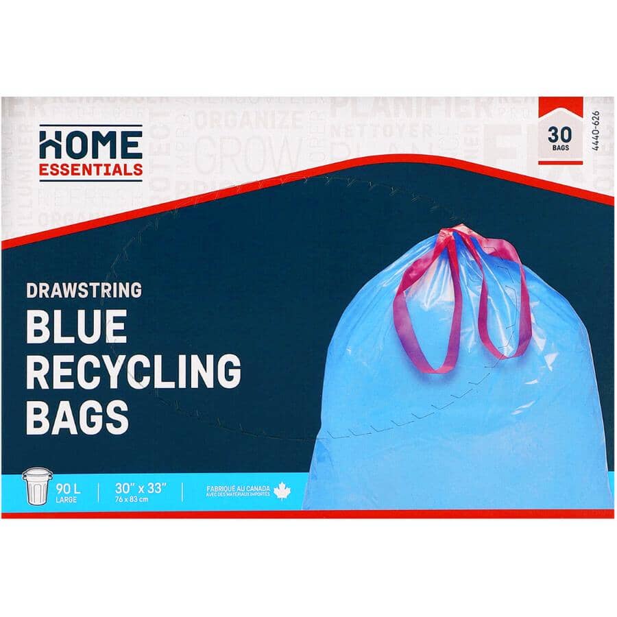 HOME ESSENTIALS 30" x 33" Clear Blue Drawstring Recycling Bags | Home ...