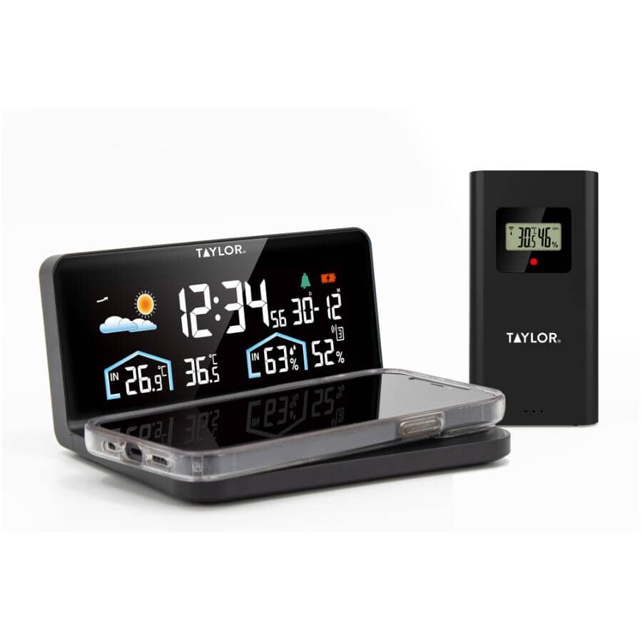 TAYLOR Indoor/Outdoor Wireless Digital Thermometer with Alarm Clock ...