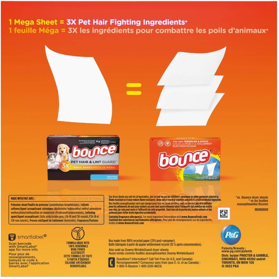 BOUNCE Pet Hair & Lint Guard Mega Dryer Sheets | Home Hardware