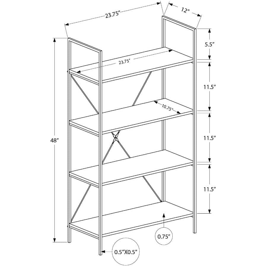 MONARCH SPECIALTIES INC. 4 Tier Bookcase with Black Metal Legs | Home ...