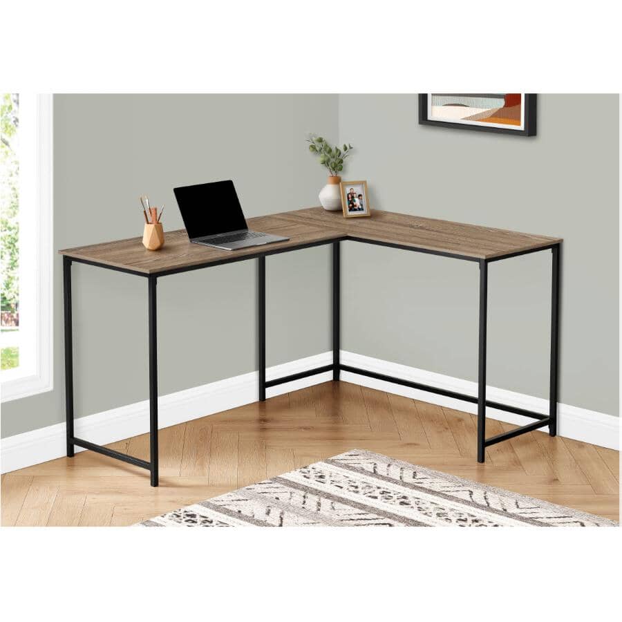 MONARCH SPECIALTIES INC. Corner Facing Computer Desk with Black Metal ...