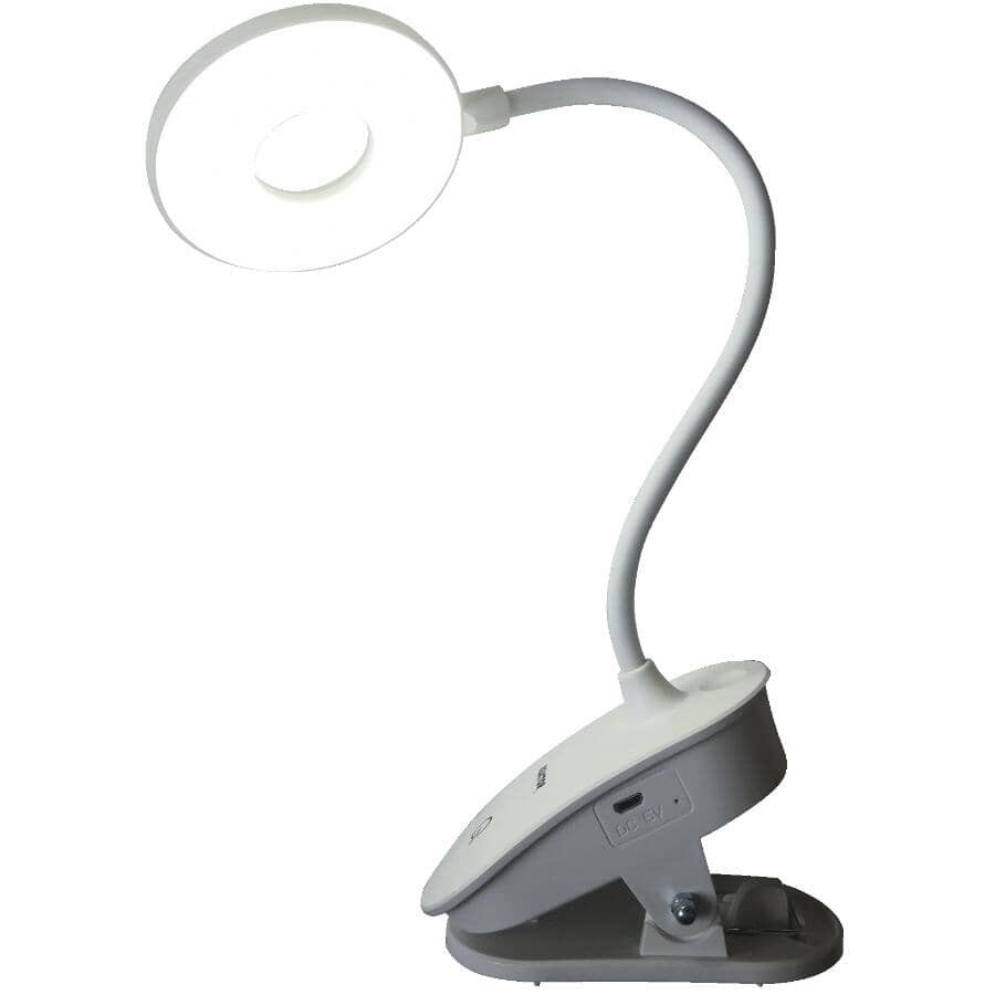 CLASSIC White Rechargeable Clamp On Desk Lamp | Home Hardware