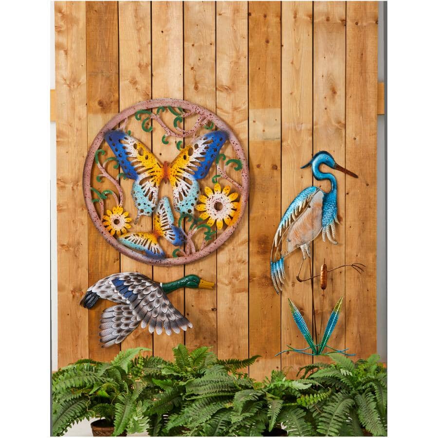 MOONRAYS 33.5" Blue Crane Metal and Glass Wall Art Ornament | Home Hardware