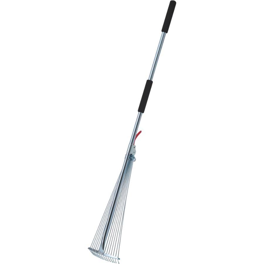 HOME ESSENTIALS 15 Tines 7" - 23" Adjustable Fan Rake, with 48" Handle ...