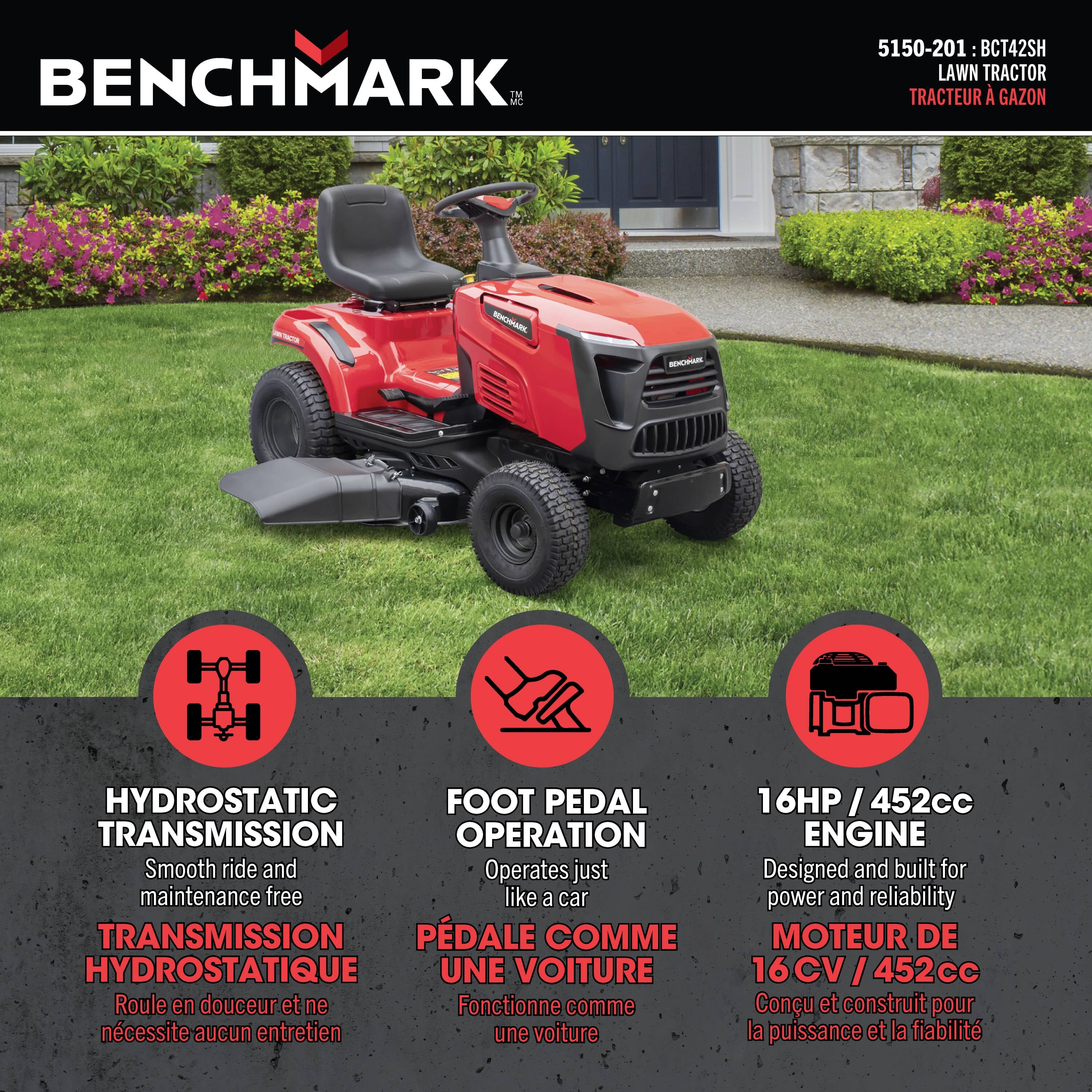 BENCHMARK 42" 16HP Gas-Powered Hydrostatic Lawn Tractor | Home Hardware