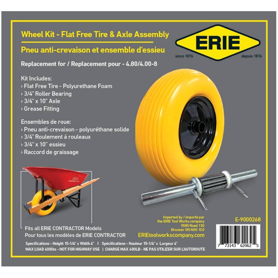 ERIE Flat Free Wheelbarrow Wheel Kit, with Axle | Home Hardware