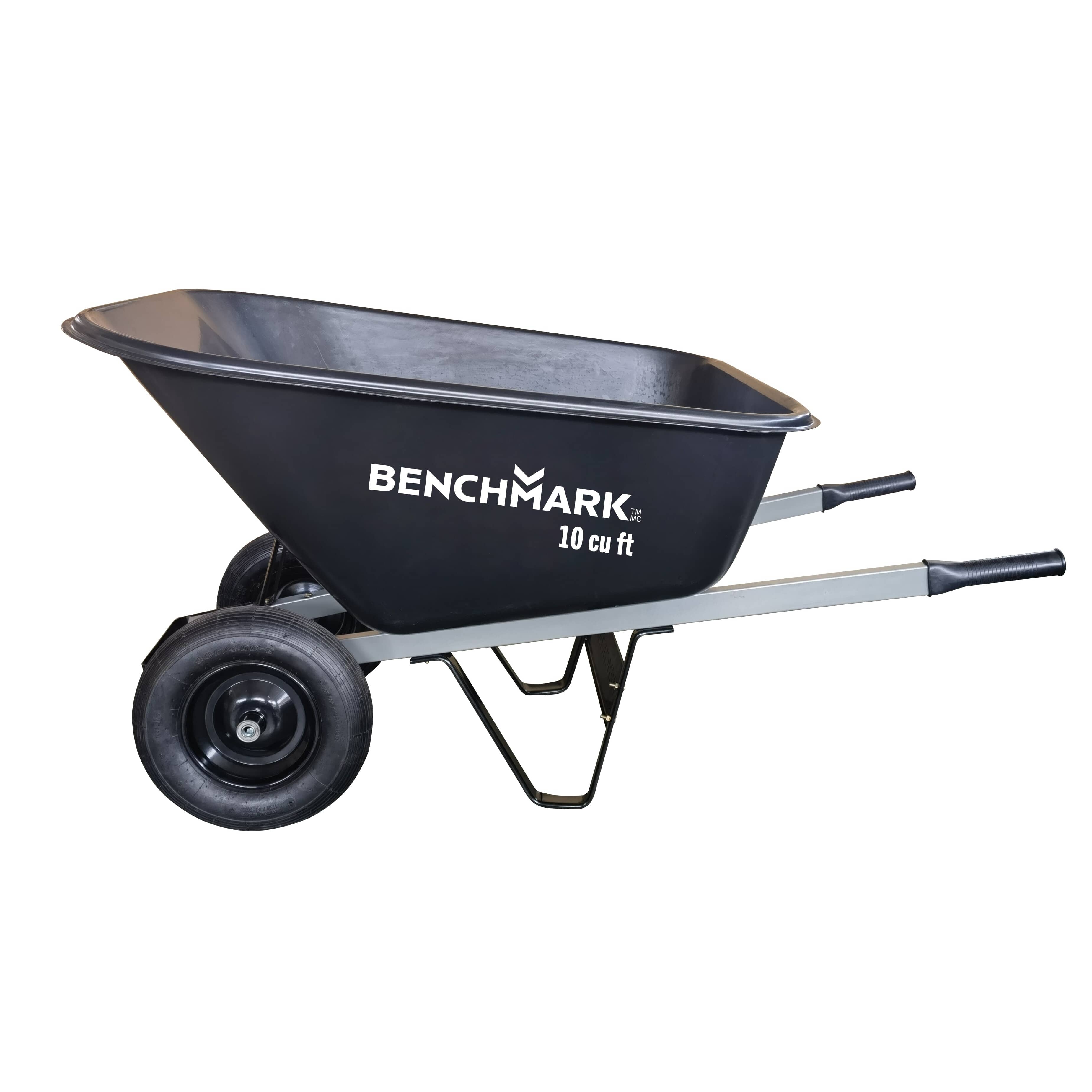 BENCHMARK 10 Cu. Ft. Plastic Tray Wheelbarrow with Dual Pneumatic ...