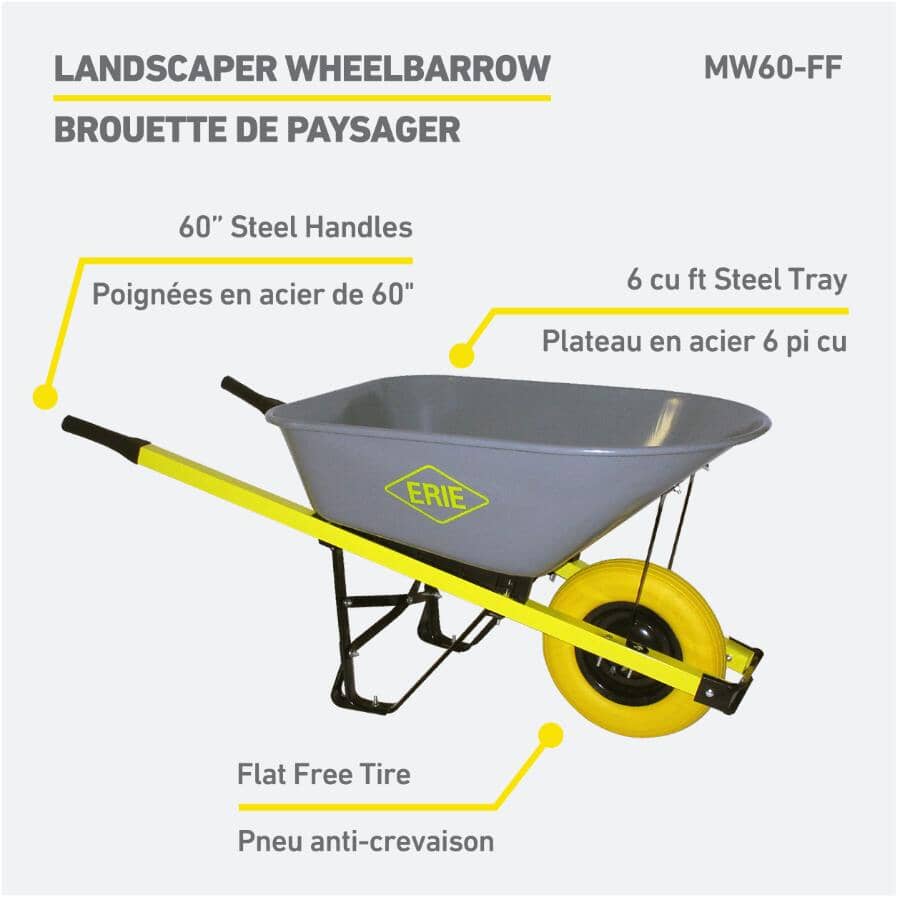 ERIE 6 Cu. Ft. Landscaper/Contractor Wheelbarrow with Steel Tray and ...