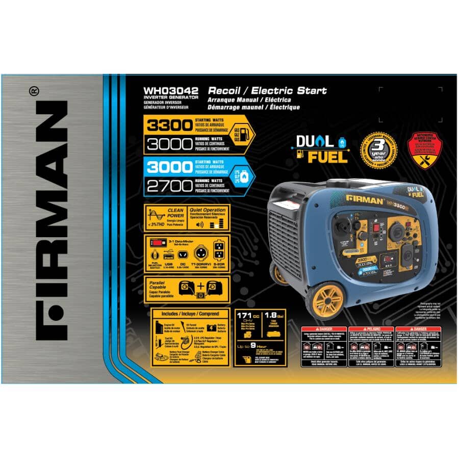 FIRMAN 3300/3000W Dual Fuel Inverter Electric Start Portable Generator ...