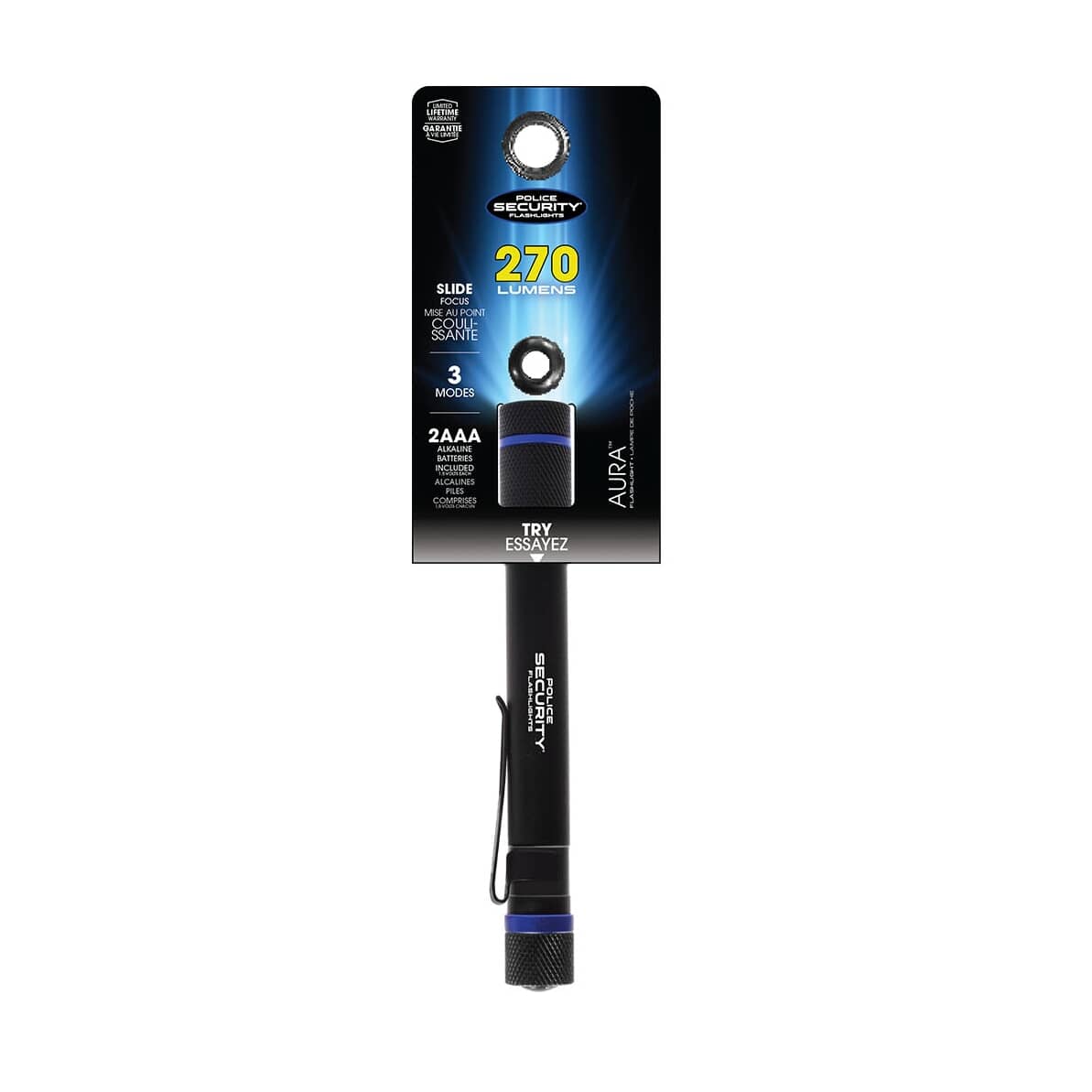 POLICE SECURITY FLASHLIGHTS Aura LED Penlight Flashlight with 2 AAA ...