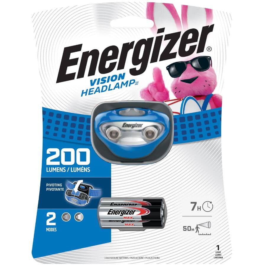 ENERGIZER Vision LED Headlamp with Pivoting Head + 3 AAA Batteries ...