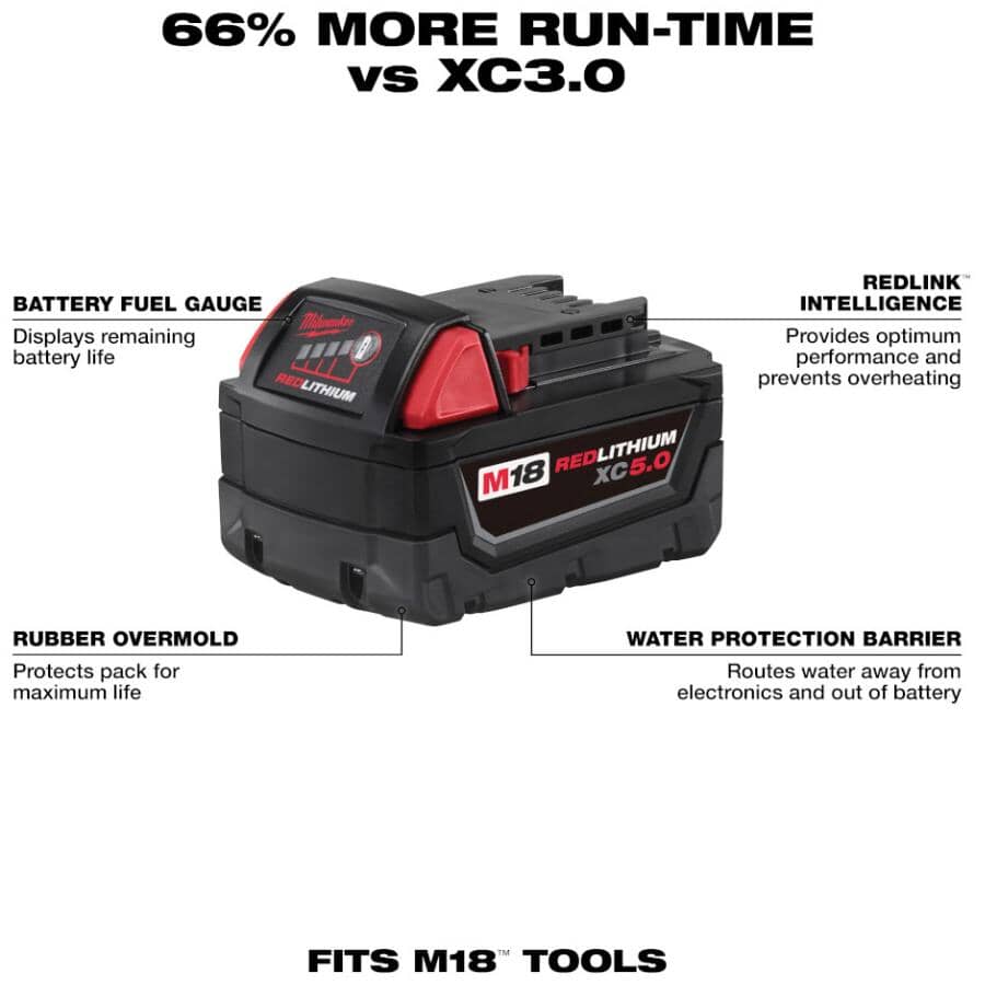 MILWAUKEE M18 18V Lithium-Ion Extended Capacity 5.0 Ah Redlithium ...