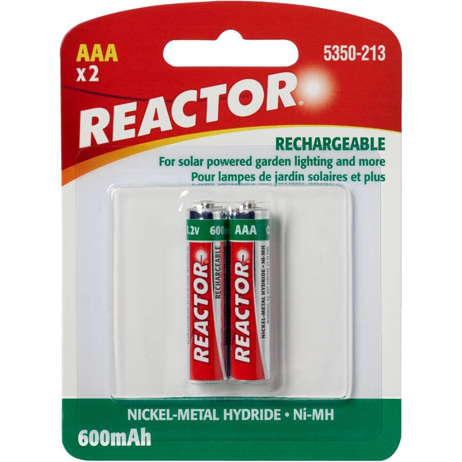 Reactor 2 Pack AAA Rechargeable NiMH Batteries for Solar Lights | Home ...