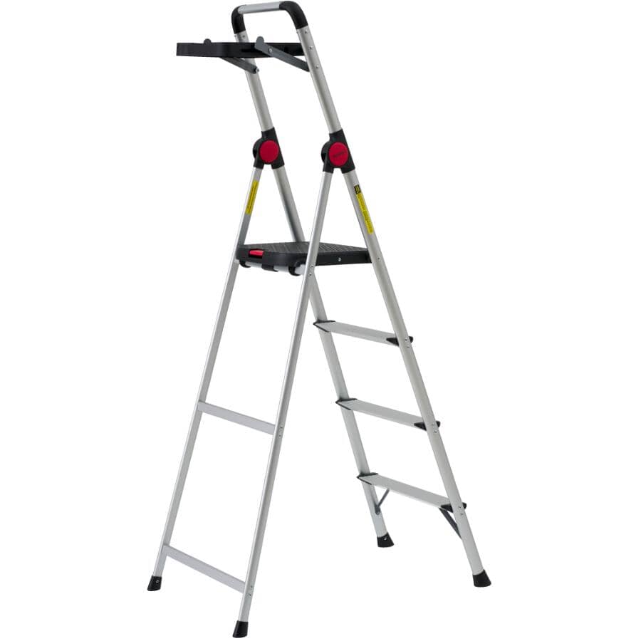 BENCHMARK 4 Step Aluminum Step Ladder, with High Handrail and Paint ...
