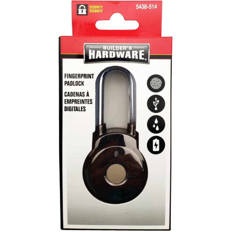 BUILDER'S HARDWARE Weatherproof Gun Metal Padlock, with Fingerprint ...