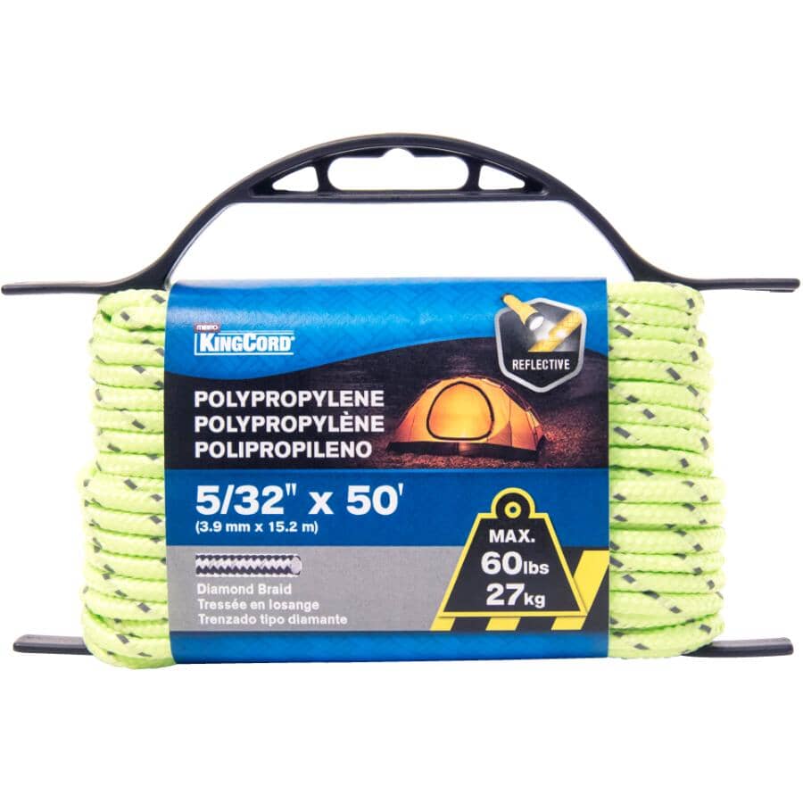 KINGCORD 5/32" x 50' Yellow Reflective Diamond Braid Polypropylene Rope ...