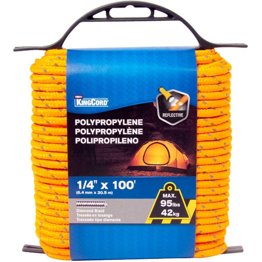 KINGCORD 1/4" x 100' Orange Reflective Diamond Braid Polypropylene Rope ...