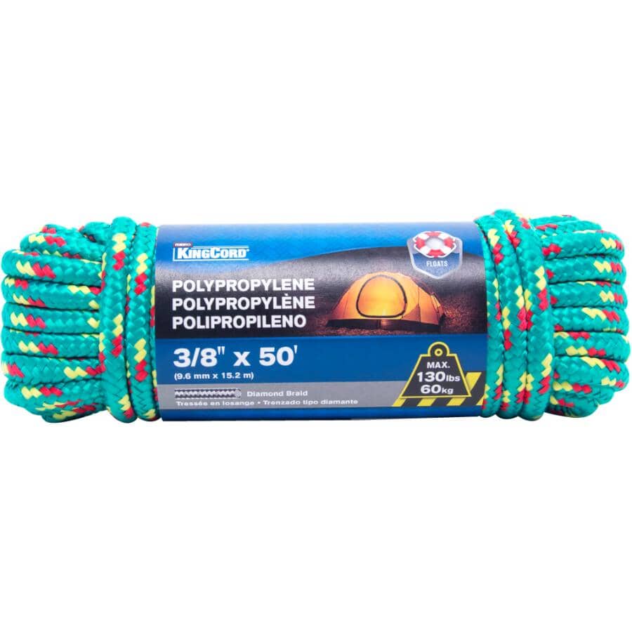 KINGCORD 3/8" x 50' Diamond Braid Polypropylene Rope, Assorted Colours ...