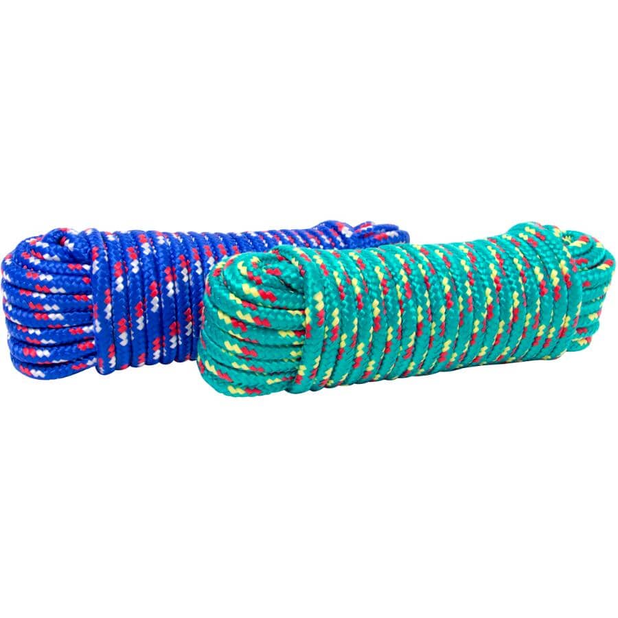 KINGCORD 3/8" x 50' Diamond Braid Polypropylene Rope, Assorted Colours ...