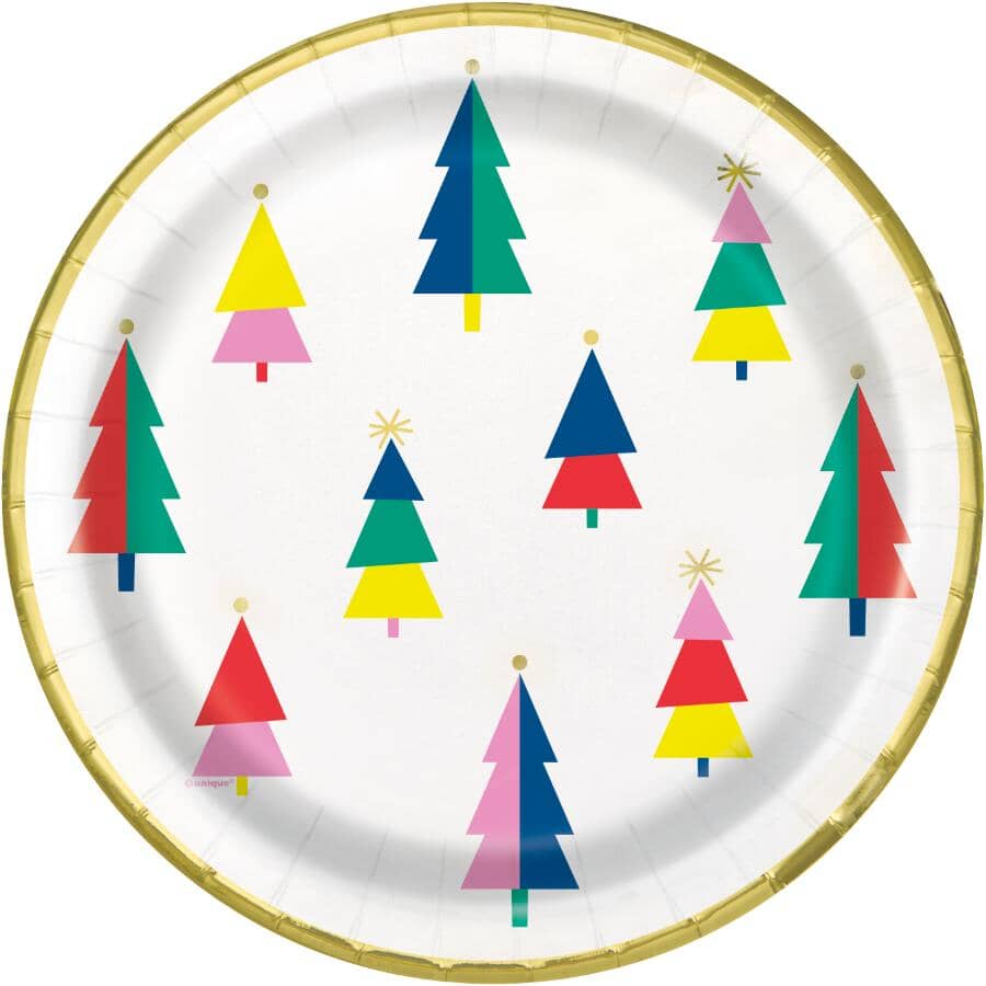 UNIQUE 9" Vibrant Christmas Trees Paper Plates | Home Hardware