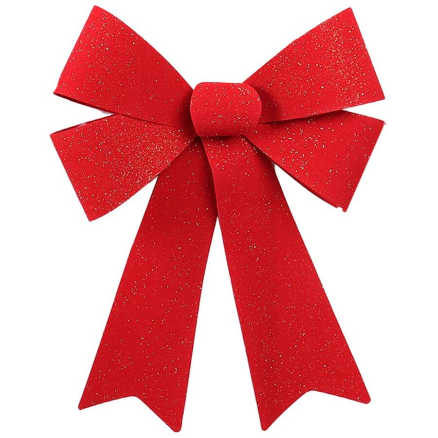 SANTA'S SECRETS 18" x 12" Red Velvet Bow with Glitter | Home Hardware