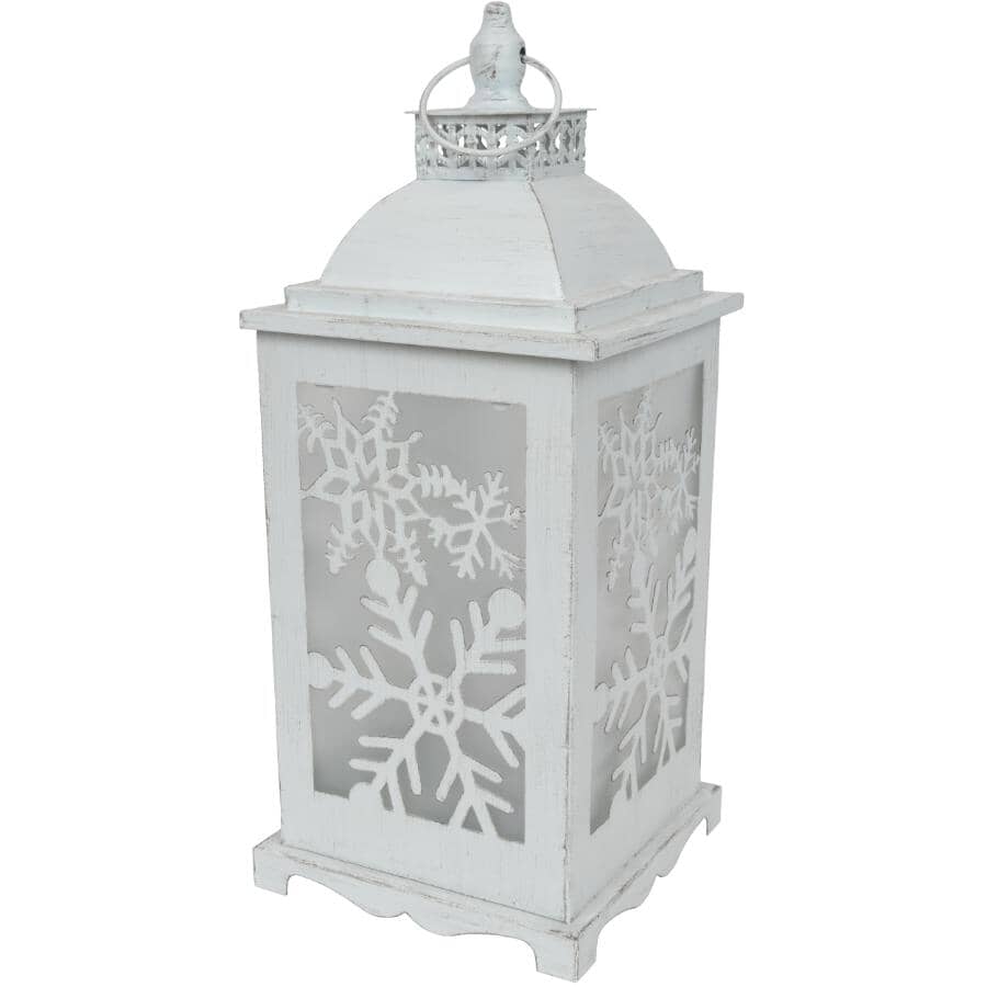 MOONRAYS 15.75" White Winter Snowflakes Lantern with LED | Home Hardware